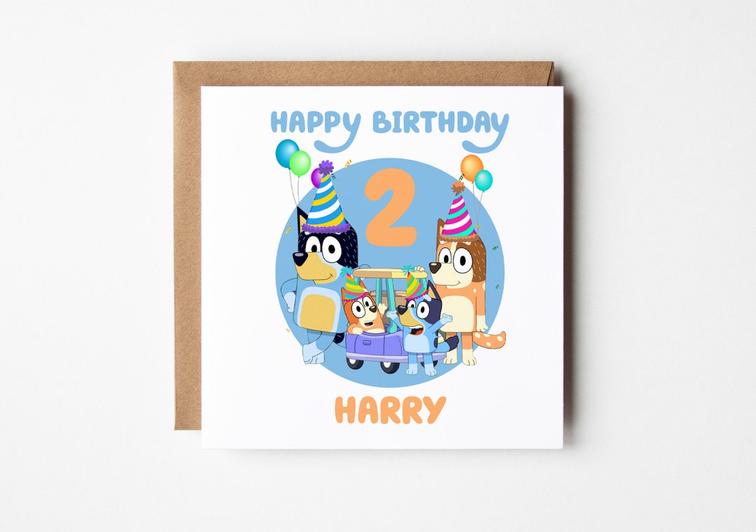 2nd Birthday 2 Today Bluey Inspired Birthday Card Personalised Birthday ...
