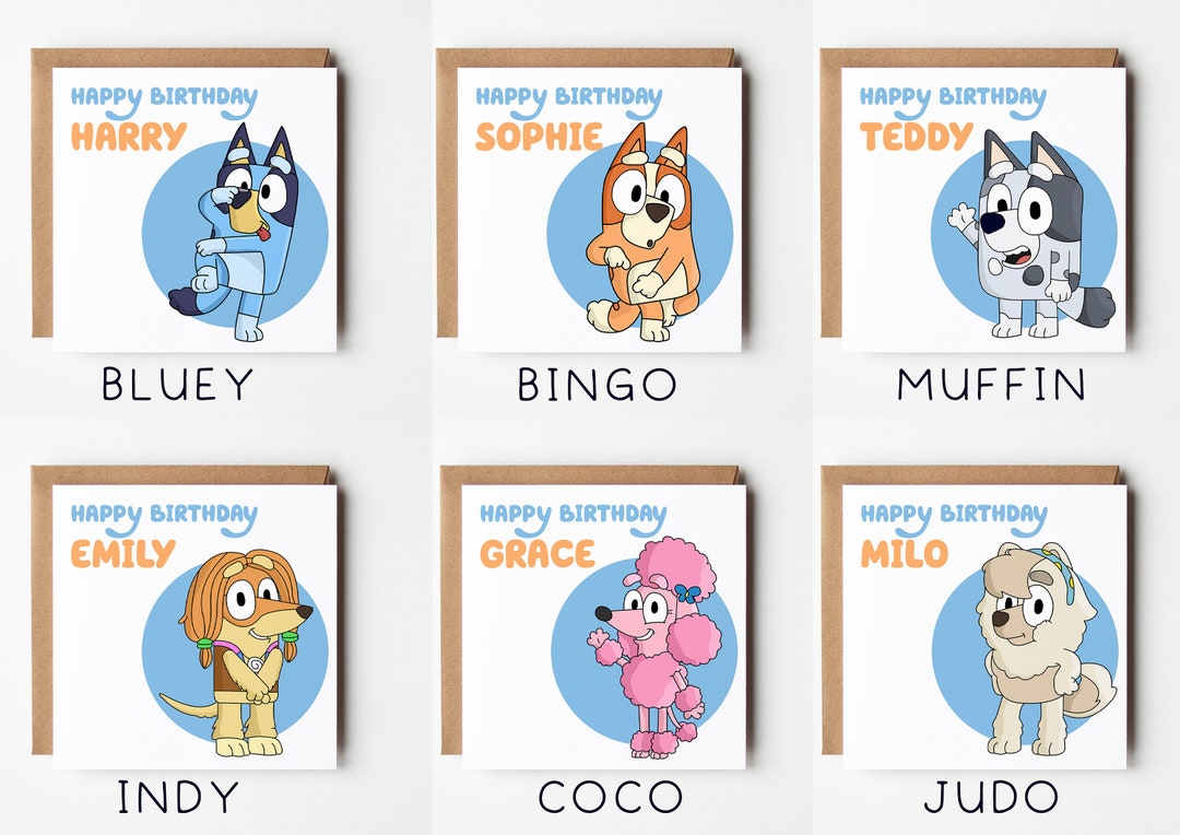 Bluey Inspired Birthday Card Customisable Birthday Card for Girls for ...