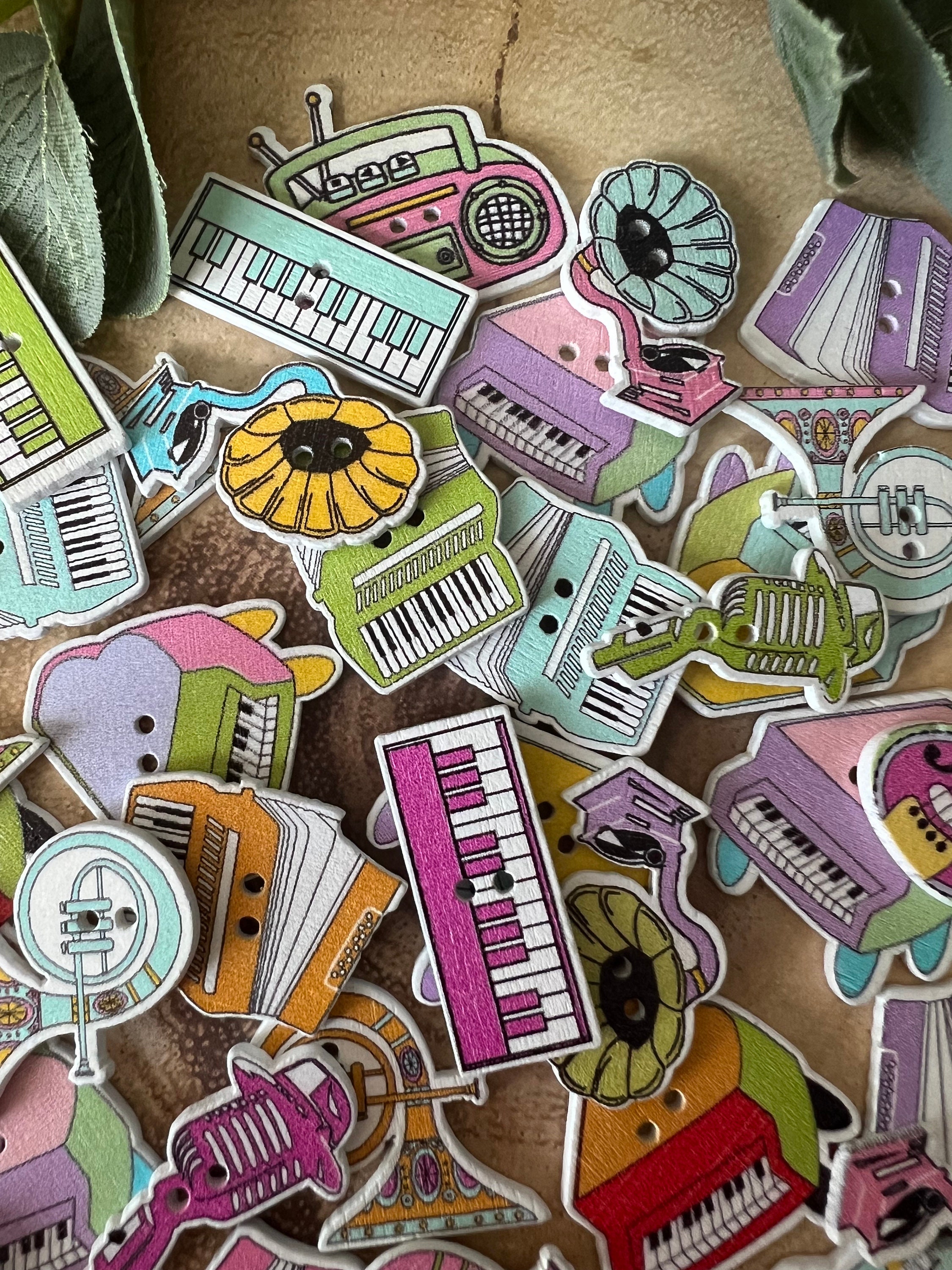 Pack of 10 Musical Instrument Buttons Wooden Music Buttons - Etsy