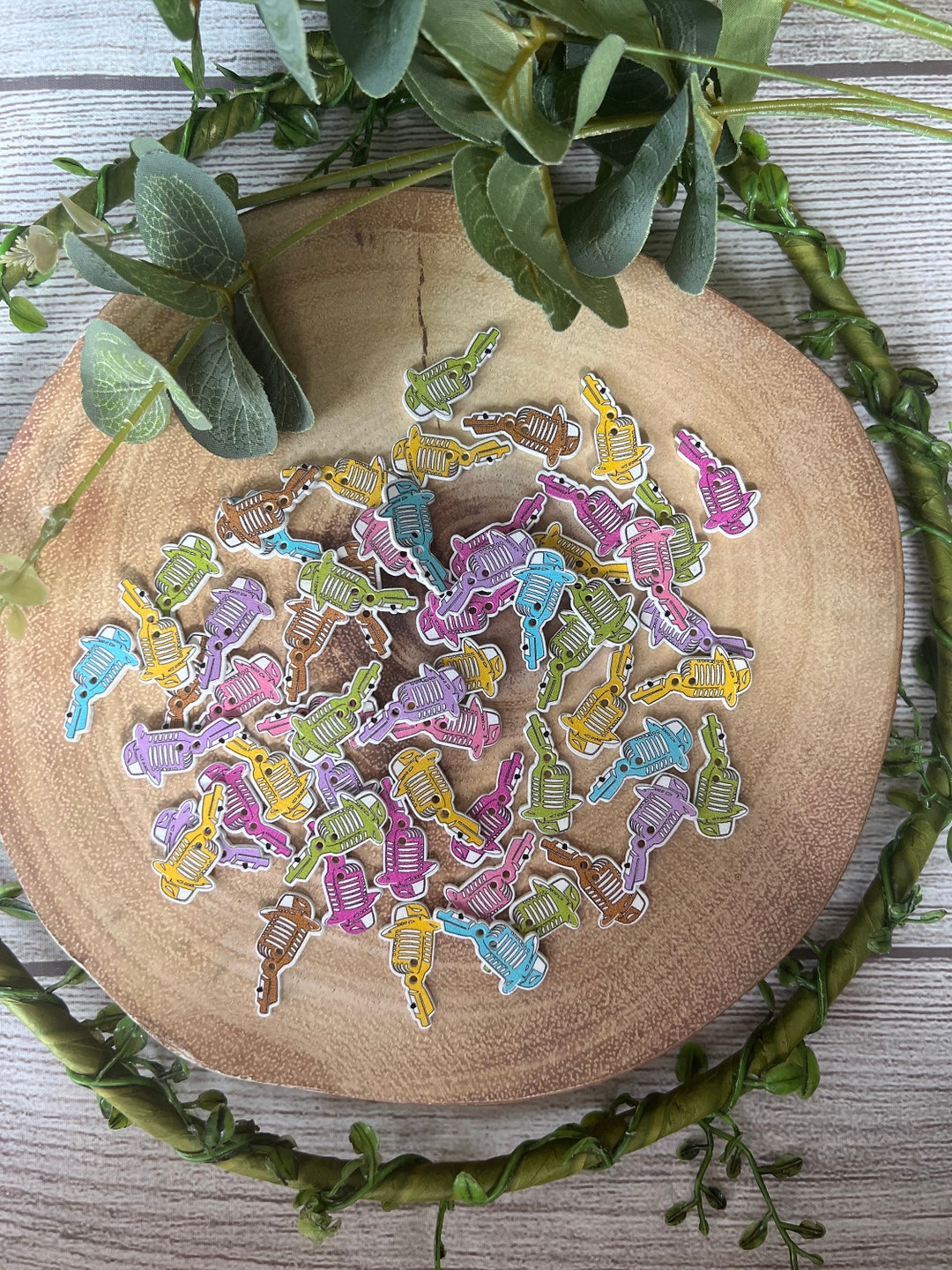 Pack of 10 Microphone Design Buttons, Wooden Microphone Buttons ...