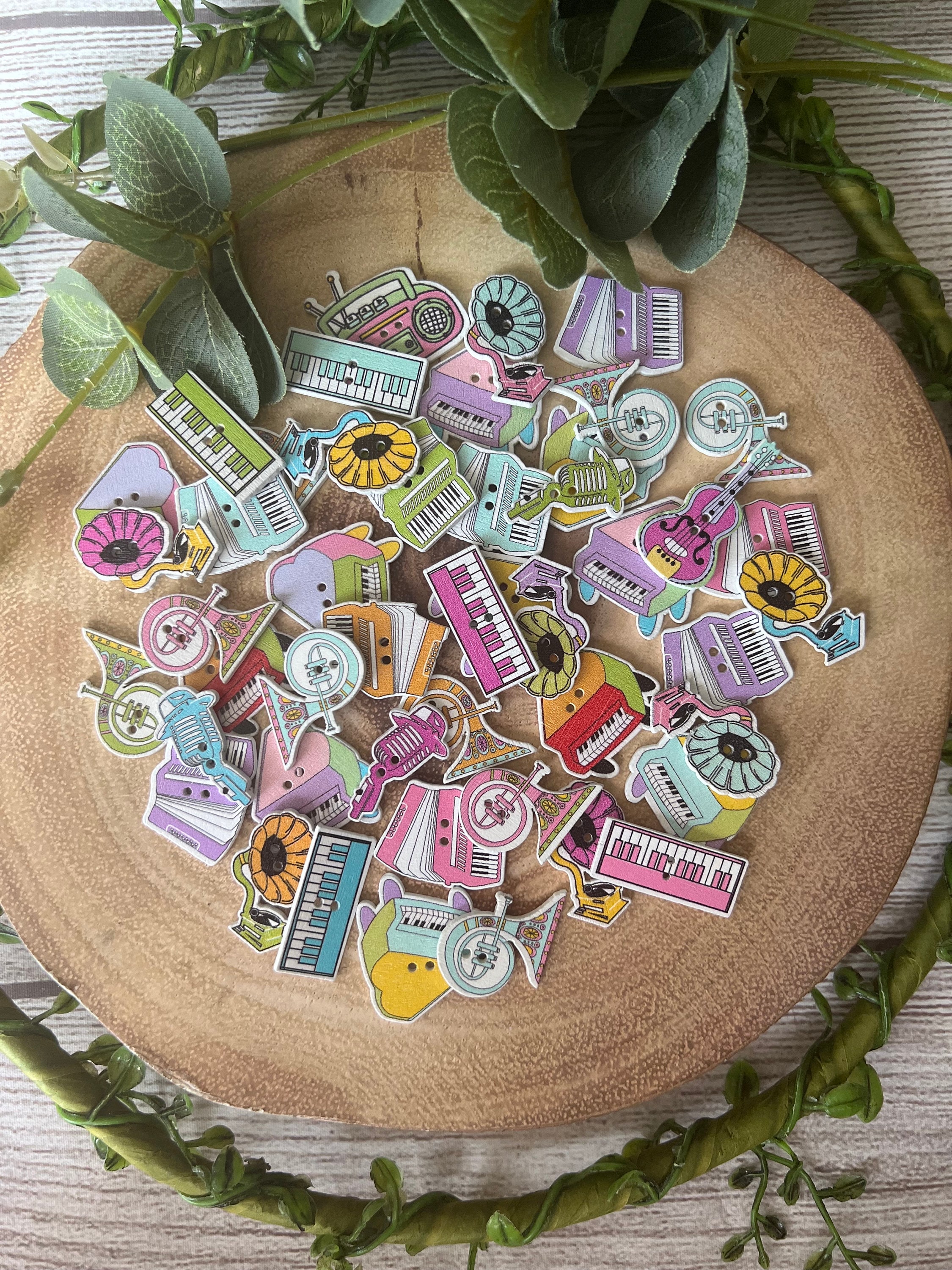 Pack of 10 Musical Instrument Buttons, Wooden Music Buttons, Craft ...