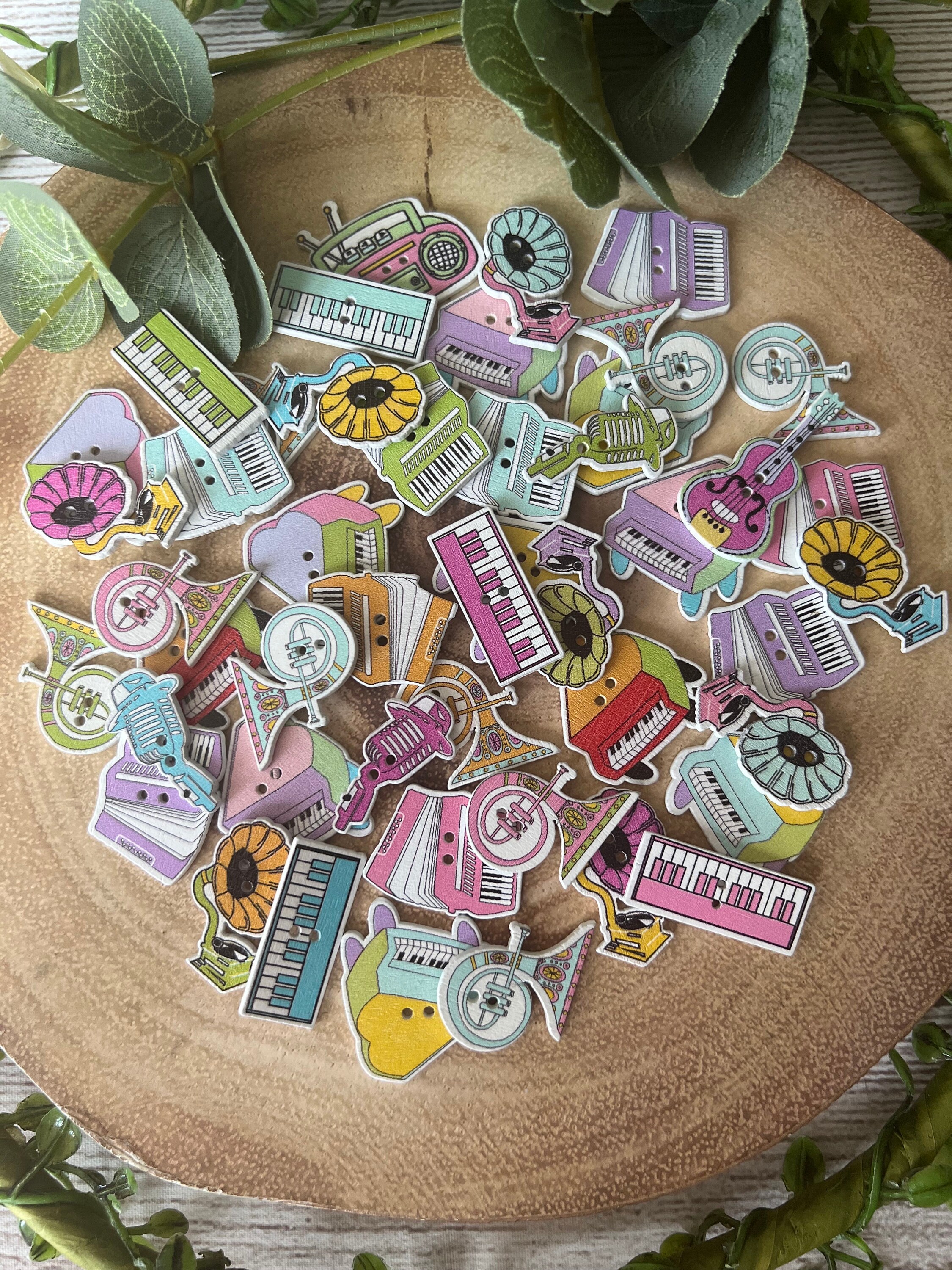 Pack of 10 Musical Instrument Buttons Wooden Music Buttons - Etsy