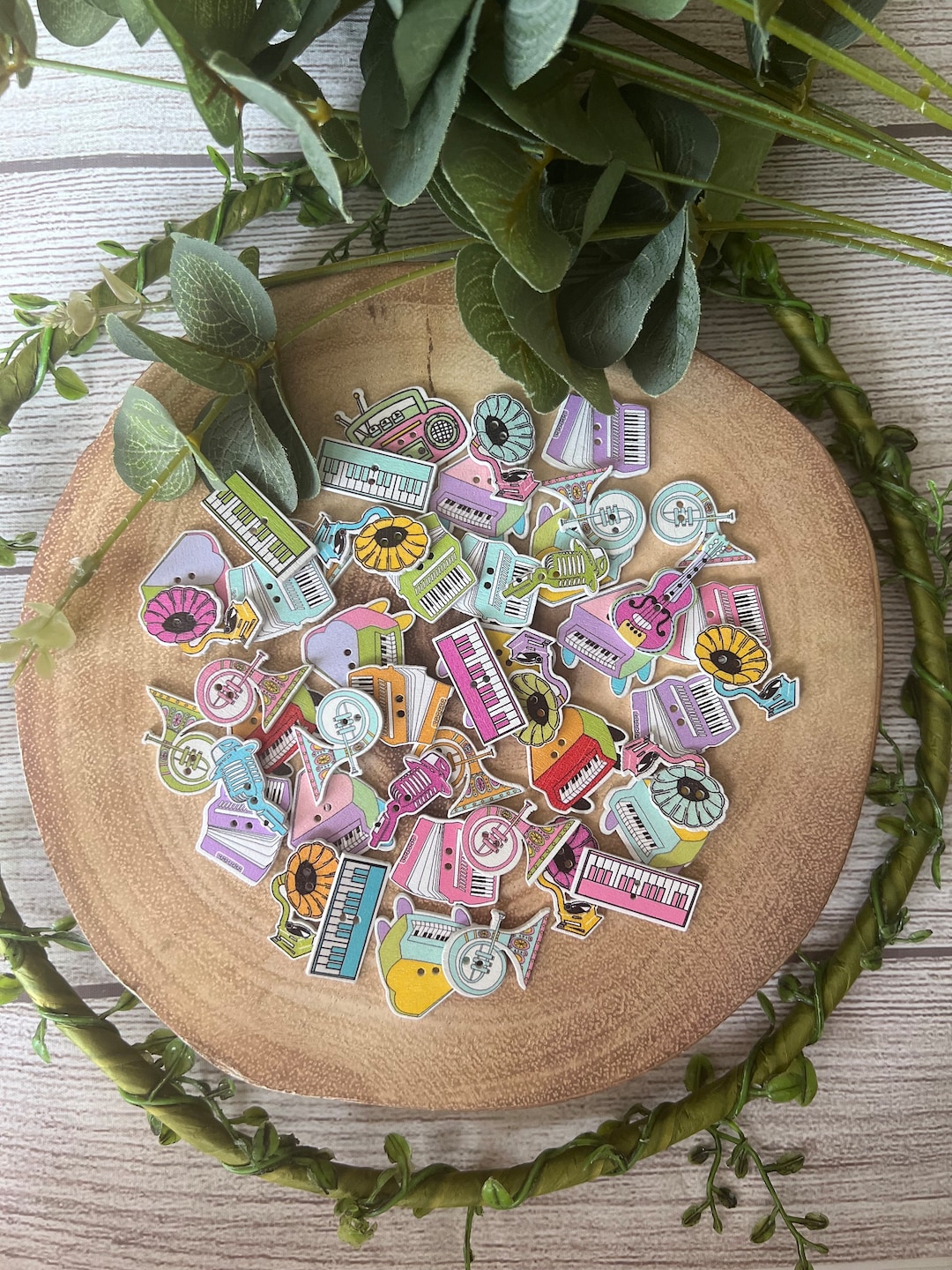Pack of 10 Musical Instrument Buttons, Wooden Music Buttons, Craft ...