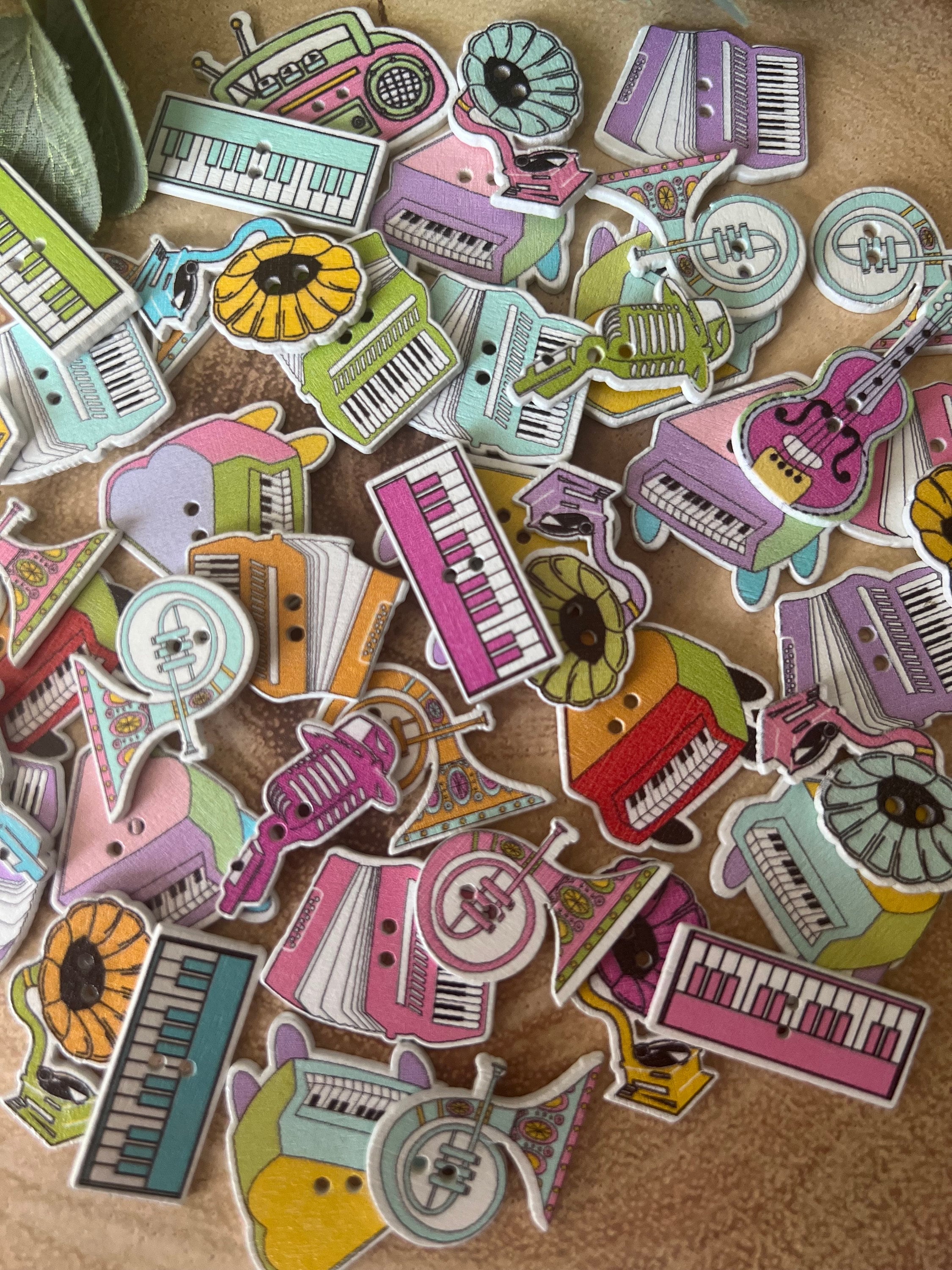 Pack of 10 Musical Instrument Buttons Wooden Music Buttons - Etsy