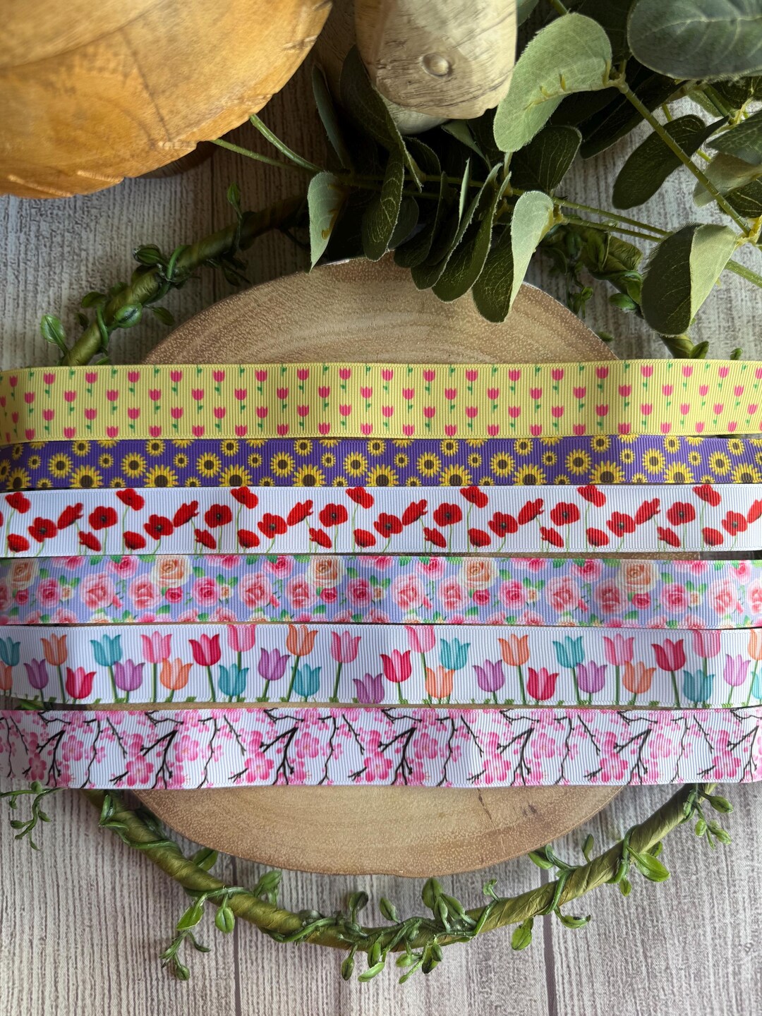 Flower Theme Ribbon, Flower Ribbon for Crafts, Tulip Ribbon, Poppy ...