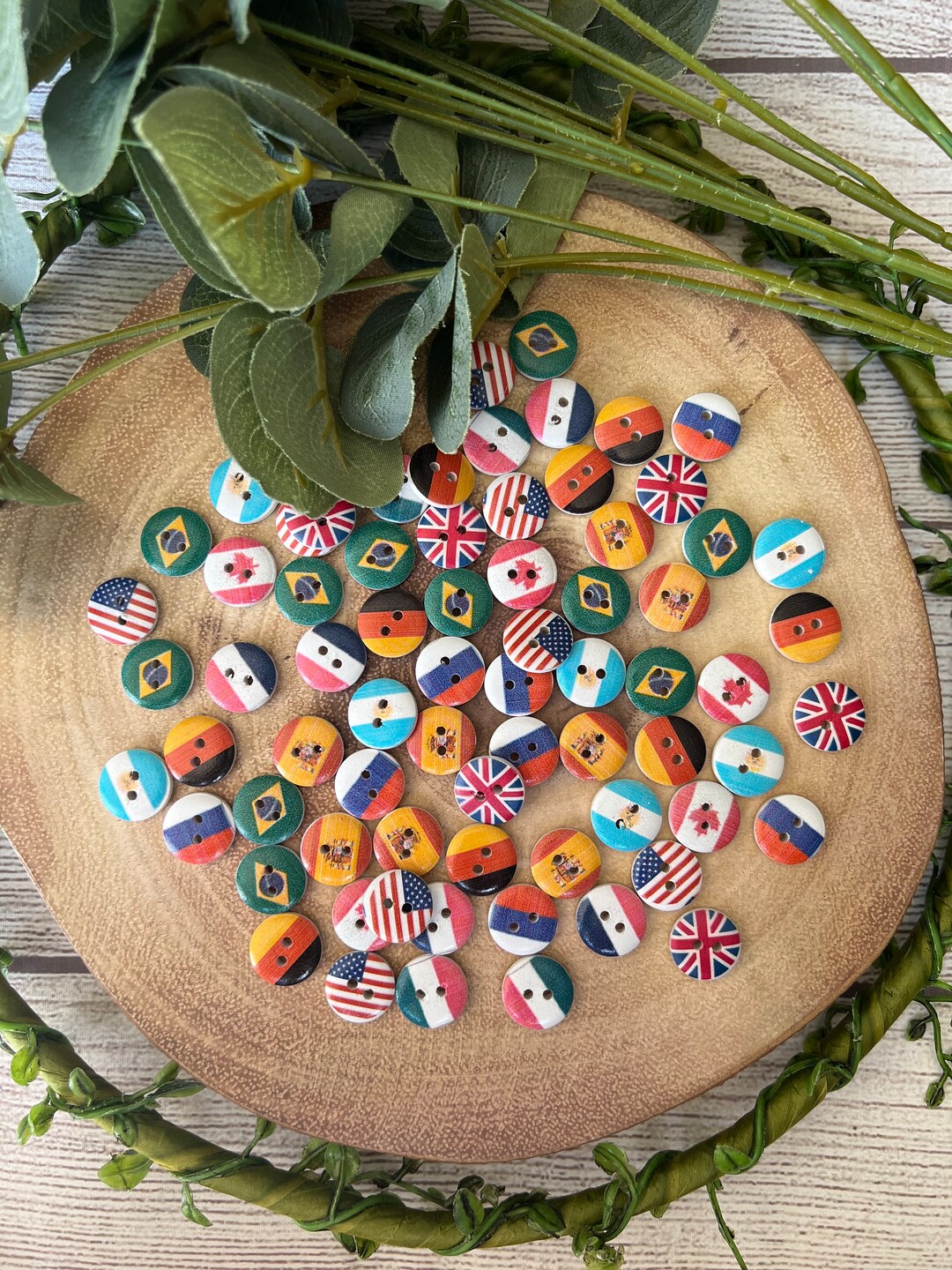 Pack of 20 World Flag Design Buttons, World Flag Wooden Buttons, Craft ...