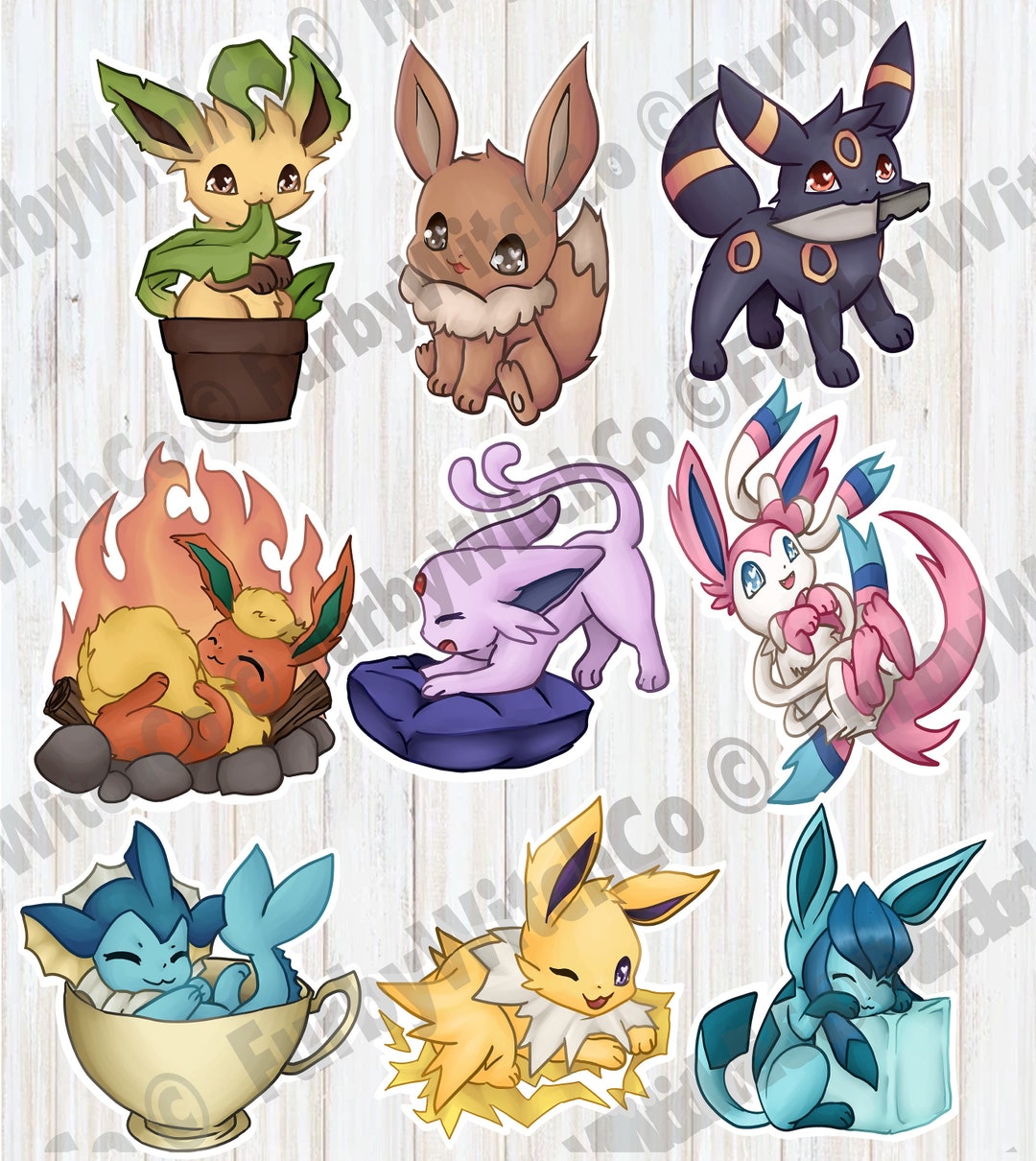 Eevee Evolutions Sticker Set Eeveelutions Full-color Vinyl Sticker ...