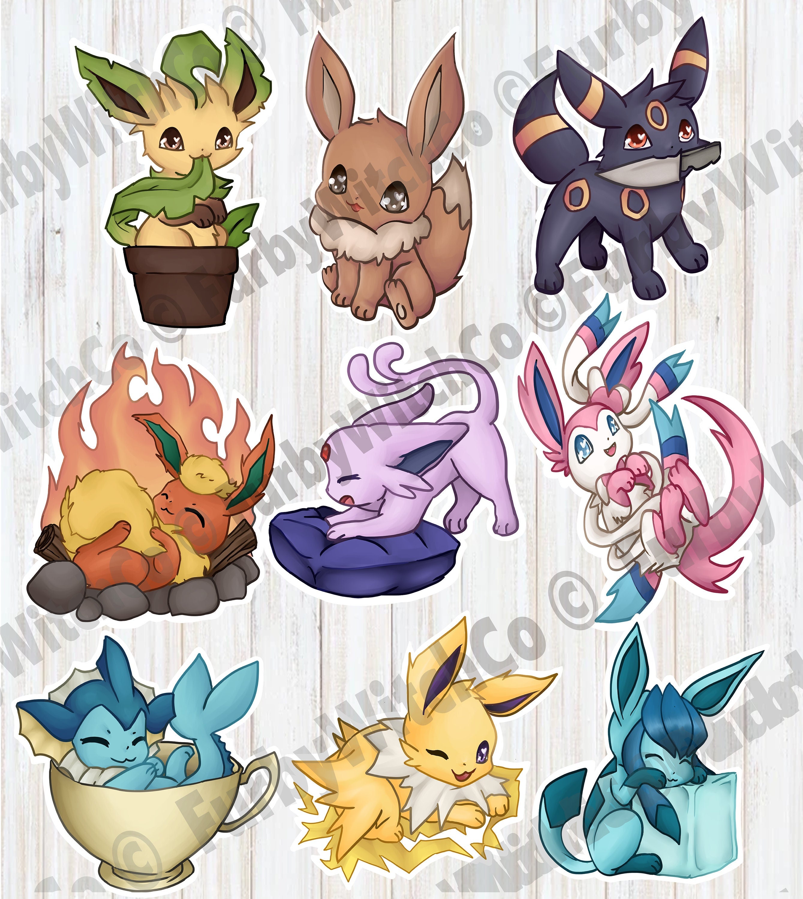 Eevee Evolutions Sticker Set Eeveelutions Full-color Vinyl Sticker ...