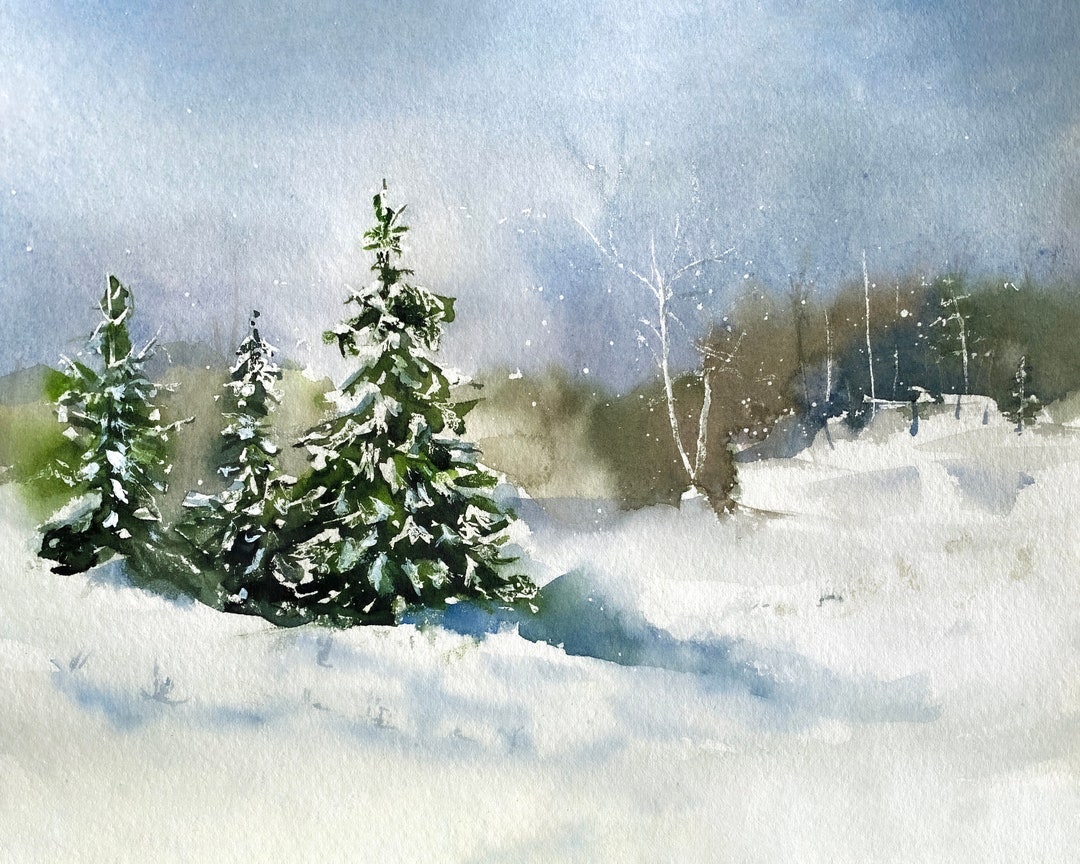 Winter Trees Fine Art Watercolor Print - Etsy