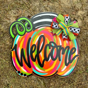 Fall Multi-colored Pumpkin - Fall Door Hanger - Fall Wreath - Pumpkin ...