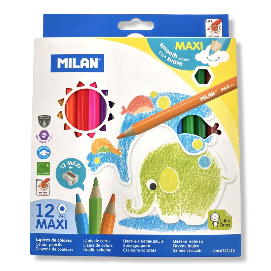 Milan Maxi-hex Colored Pencils Pack of 12 + Sharpener Kids Arts and ...