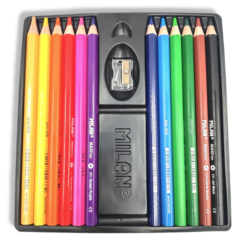 Milan Maxi-hex Colored Pencils Pack of 12 + Sharpener Kids Arts and ...