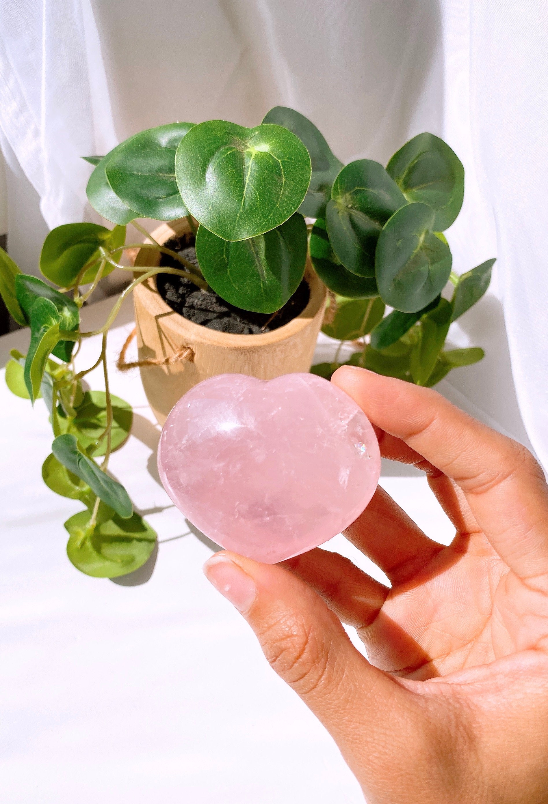 Beautiful Rose Quartz Heart With Star Flash High Quality Rose - Etsy