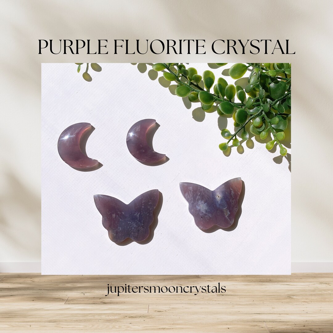 Butterfly Crystal Carving, Moon Crystal Carving, Natural Purple ...