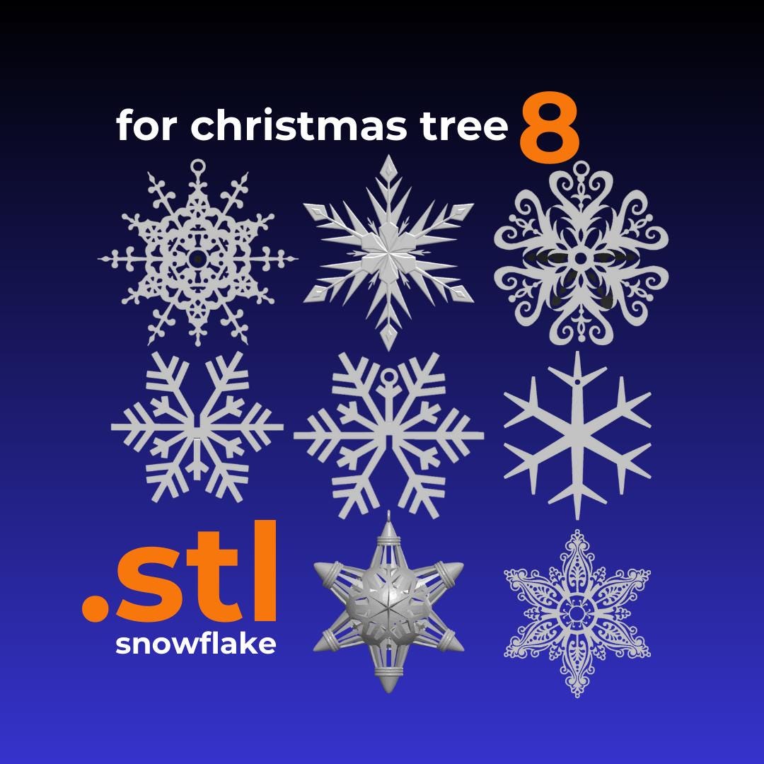 8 Big | Mini Snowflakes STL Pack With Loops | Snowflake Ornament ...