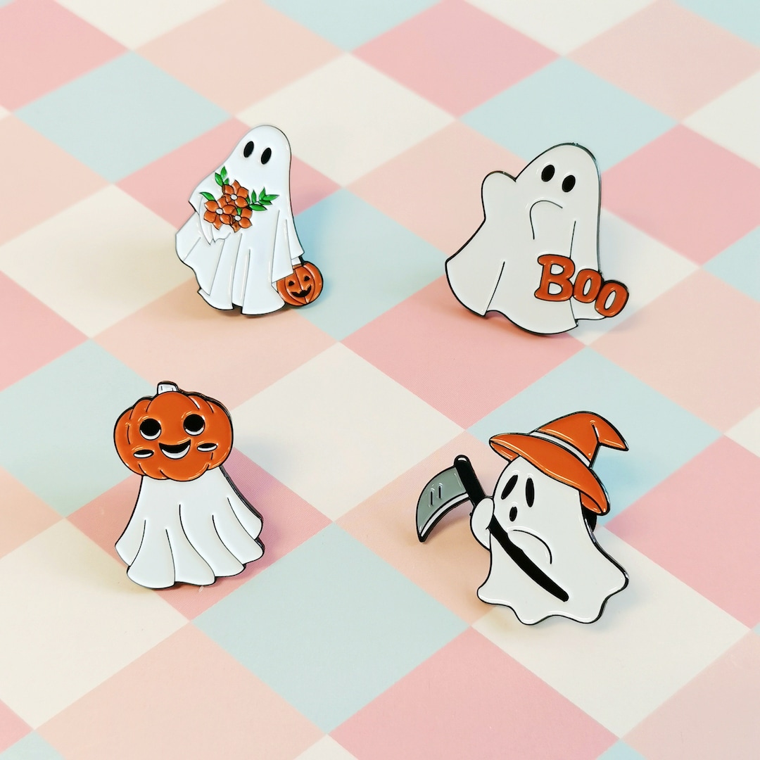 Floral Ghost Halloween Pin Badge Pumpkin Pins Cartoon Pin - Etsy