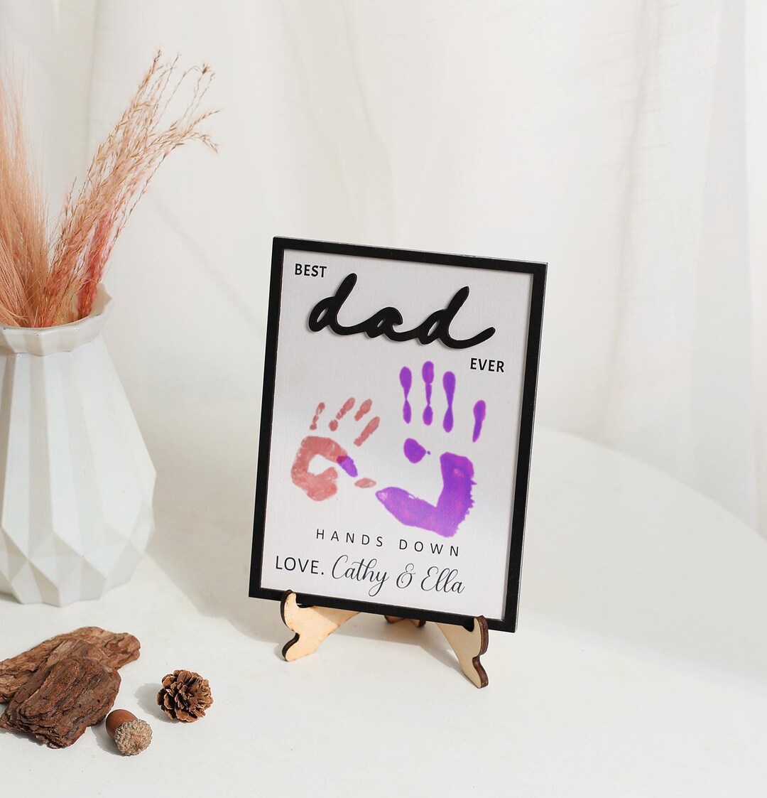 Engraved Wooden Sign | Hands Down Best Dad Ever | Custom Name Wooden ...