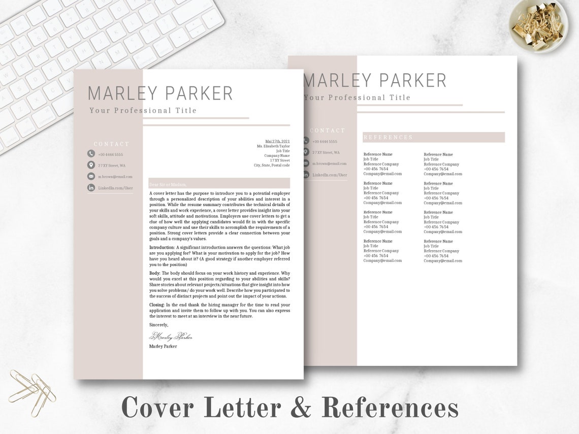 One Page Resume Template I Cv Design With Cover Letter I Cv - Etsy Canada