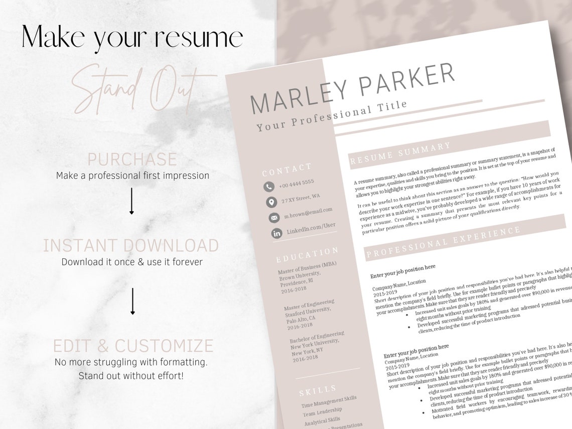 One Page Resume Template I Cv Design With Cover Letter I Cv - Etsy Canada