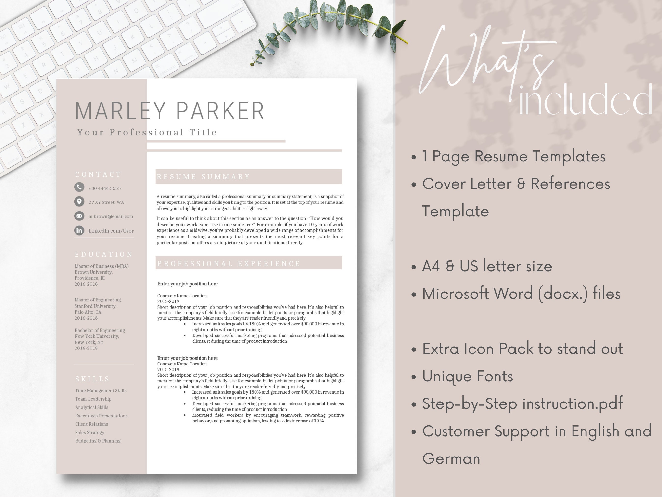 One Page Resume Template I Cv Design With Cover Letter I Cv - Etsy Canada