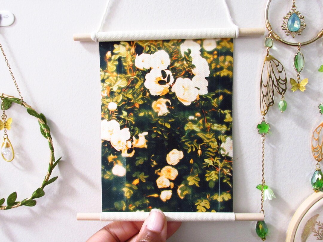 Spring Botanical Art Wall Scroll | White Rose Illustration, Cottagecore ...