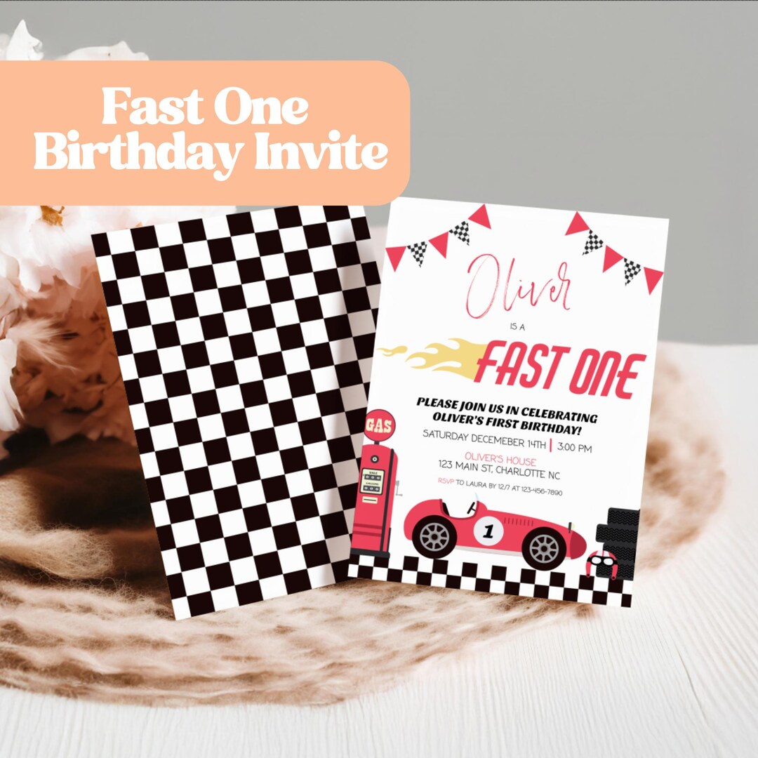 Fast One Birthday Invitation, Instant Download, Baby Blue Vintage ...