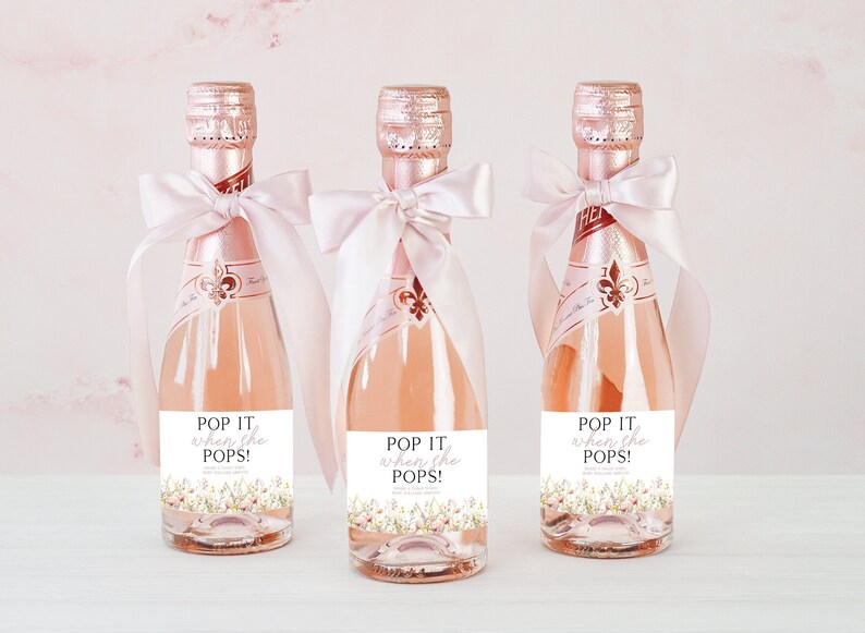 Wildflower Pop It When She Pops Mini Champagne Labels, Baby in Bloom ...