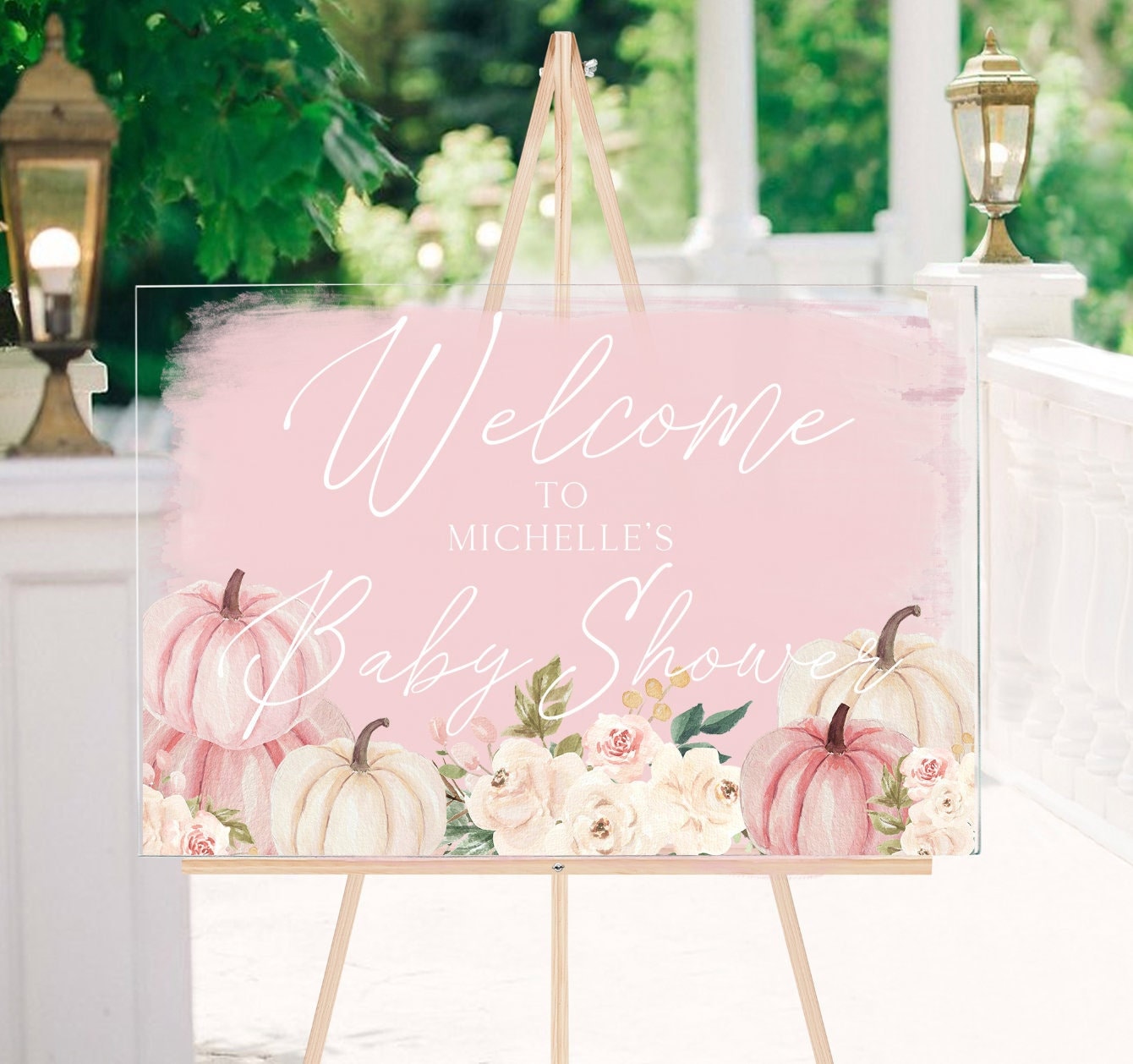 Acrylic Painted Pumpkin Baby Shower Welcome Sign | Baby Shower Welcome ...