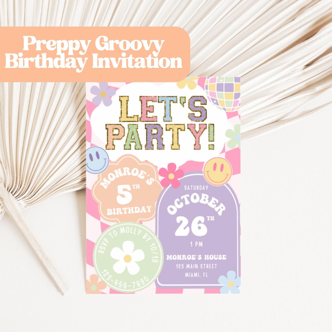 Patch Letter Invitation, Preppy Invitation, Instant Download, Retro ...