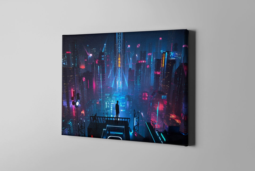 Cyberpunk Night City Canvas Wall Art Neon City Neo - Etsy