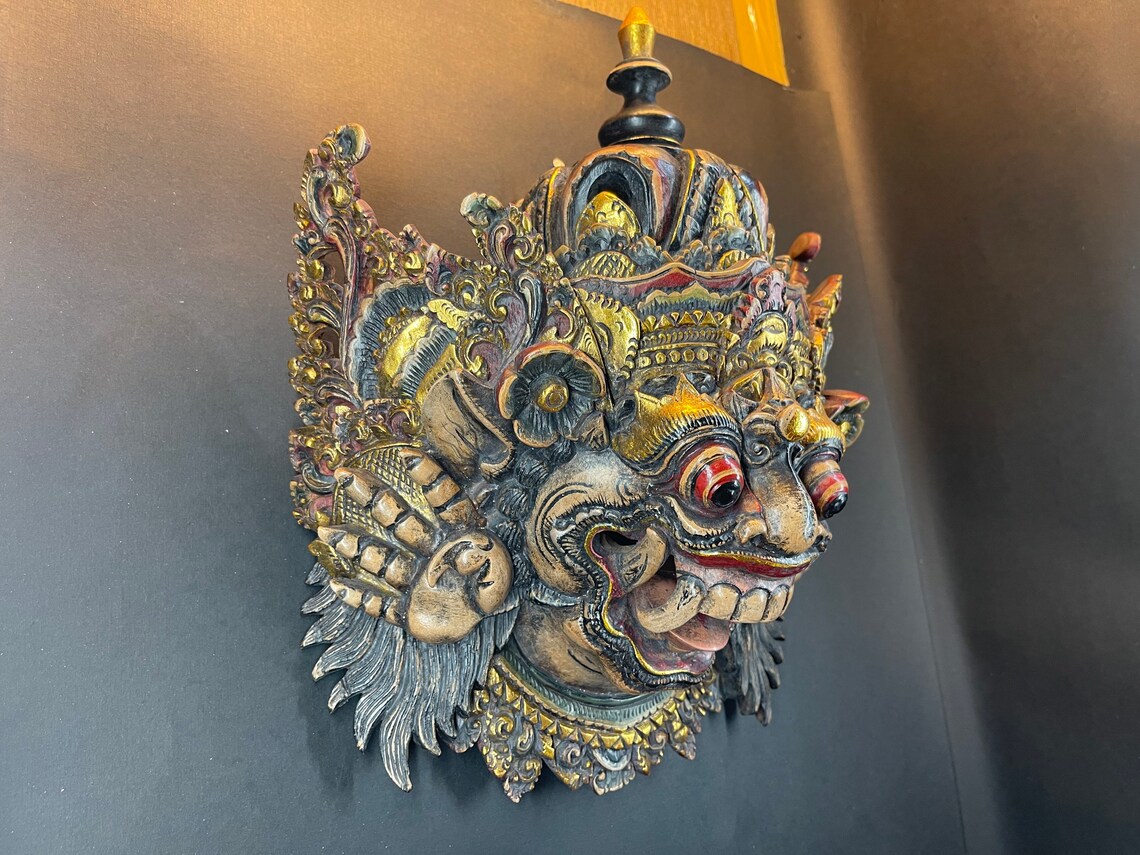 37CM Balinese Bhoma Wooden Mask, Bali Barong Wood Mask, Hancrafted Wood ...