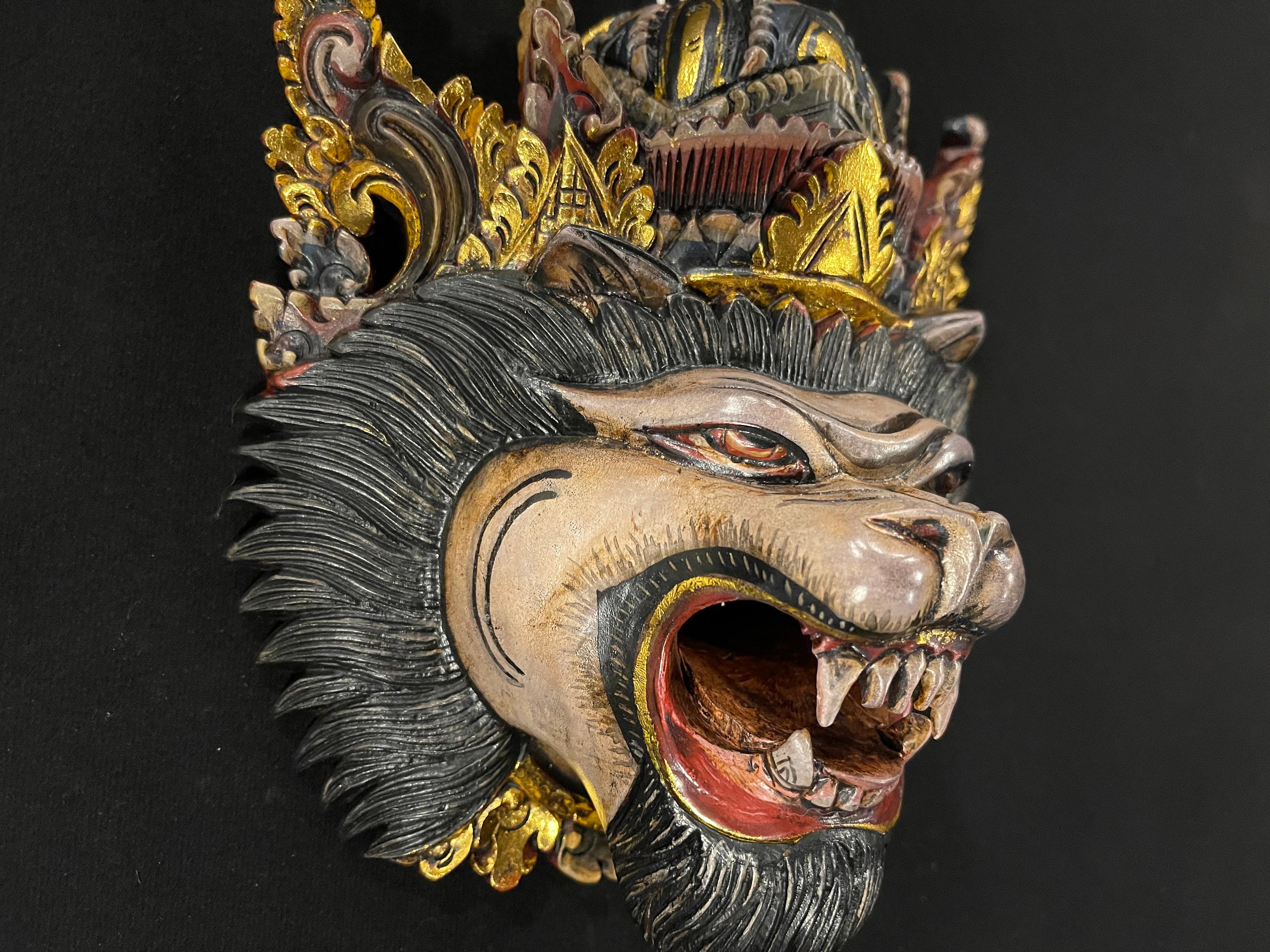 22CM Balinese Barong Macan Wood Mask Tiger Wooden Mask Vintage Mask ...