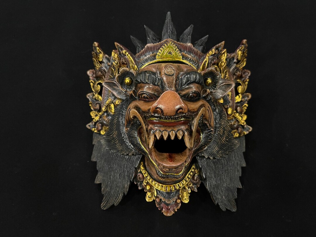 23CM Hand Carved Wood Barong Bangkal Mask, "great Boar" Antique Wall ...