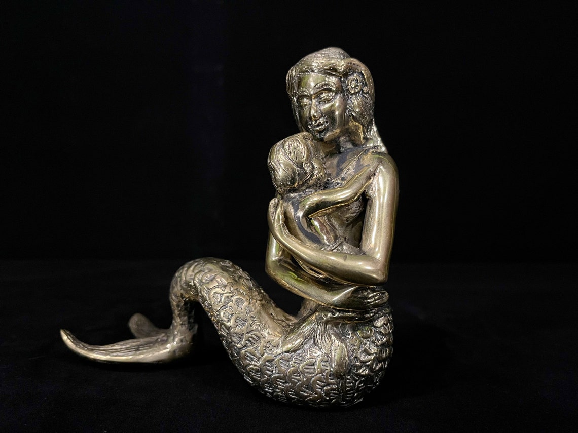 Motherhood Mermaid Carrying Her Baby Bronze Sculpture, Mermaid and ...