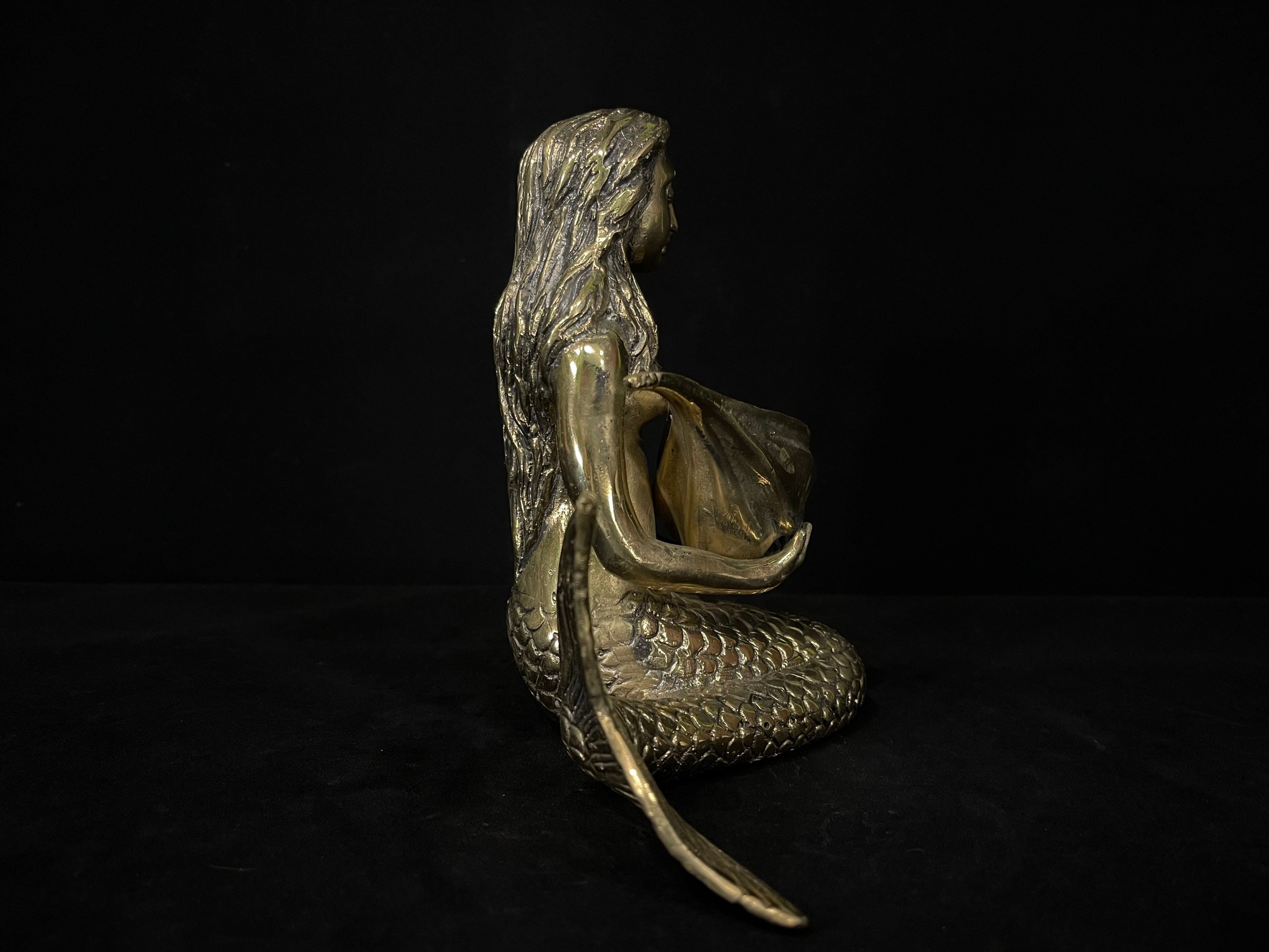 Sitting Mermaid Carrying Shell Statue Nude Female Bronze - Etsy