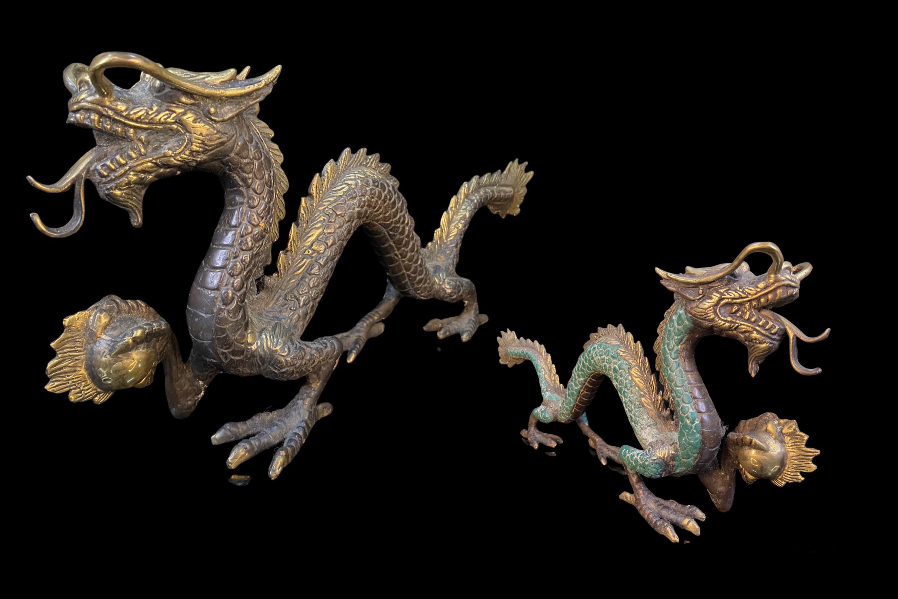 Folk China Bronze Dragon With Pearl Ball, Dragon Bronze Statue ...