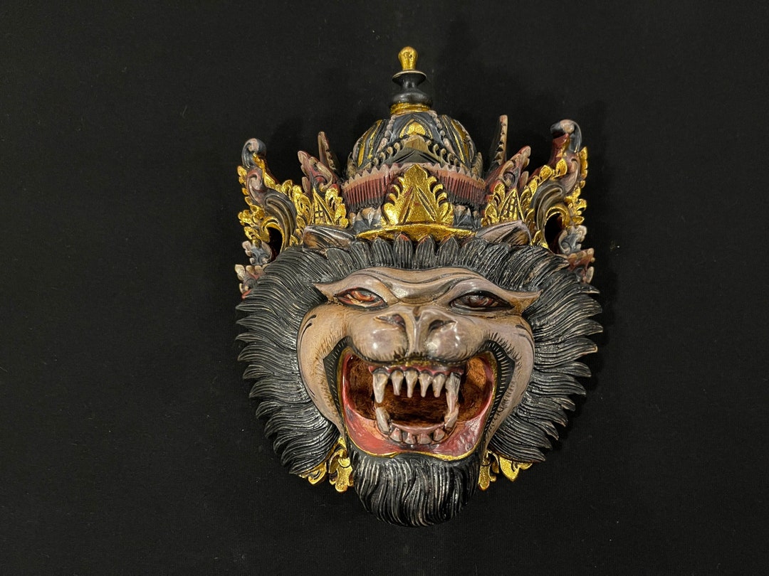 22CM Balinese Barong Macan Wood Mask | Tiger Wooden Mask | Vintage Mask ...