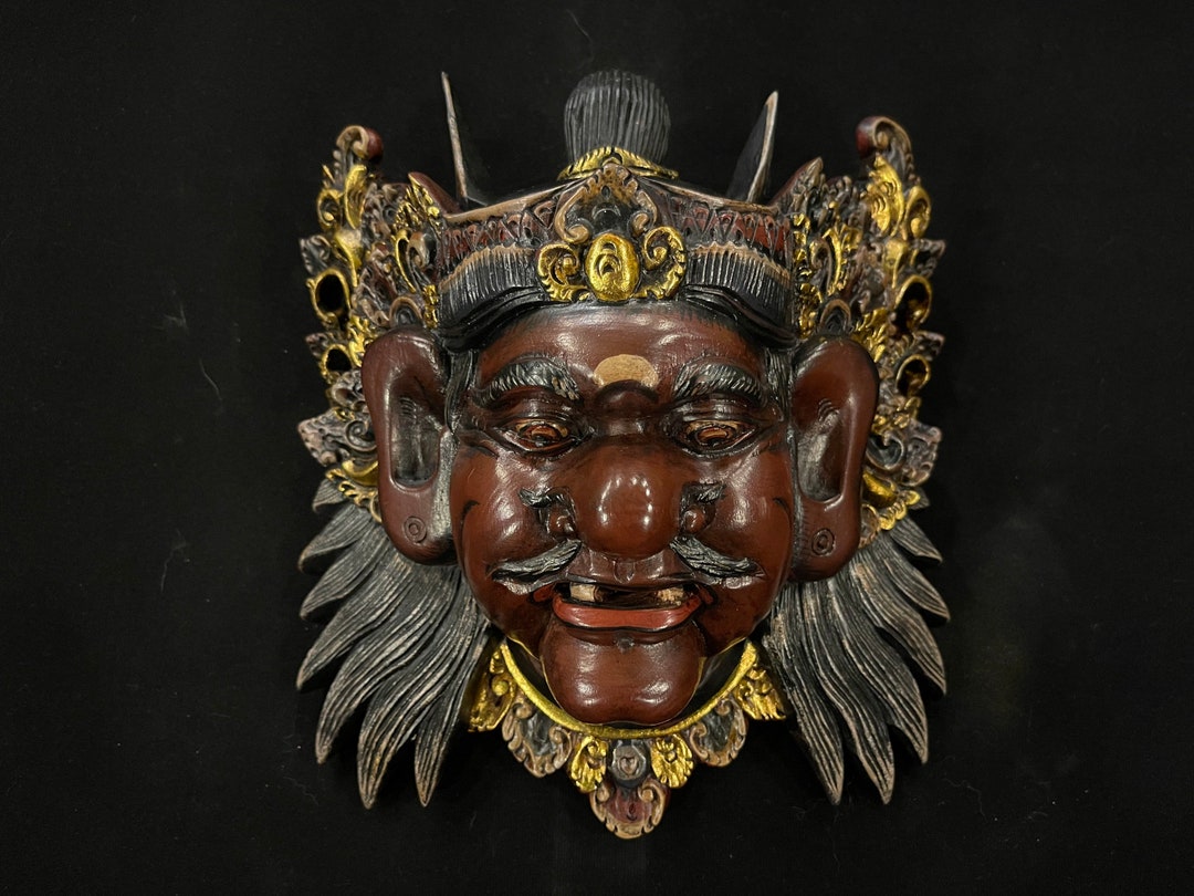 23CM Balinese Merdah Clown Wood Mask, Puppet Show Clown Mask, Vintage ...