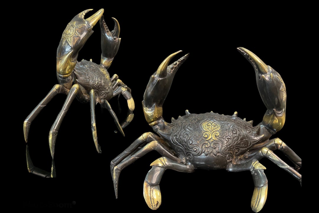 Crab Statue, Bronze King Crab Figurine, Vintage Nautical Beach Decor ...