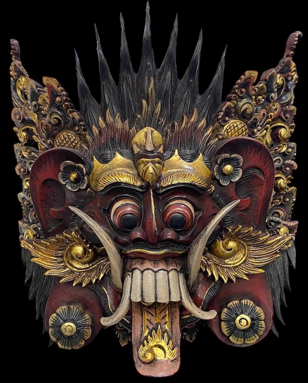 33.5CM Balinese Rangda Wooden Mask | Barong Wood Mask | Wall Art | Wood ...