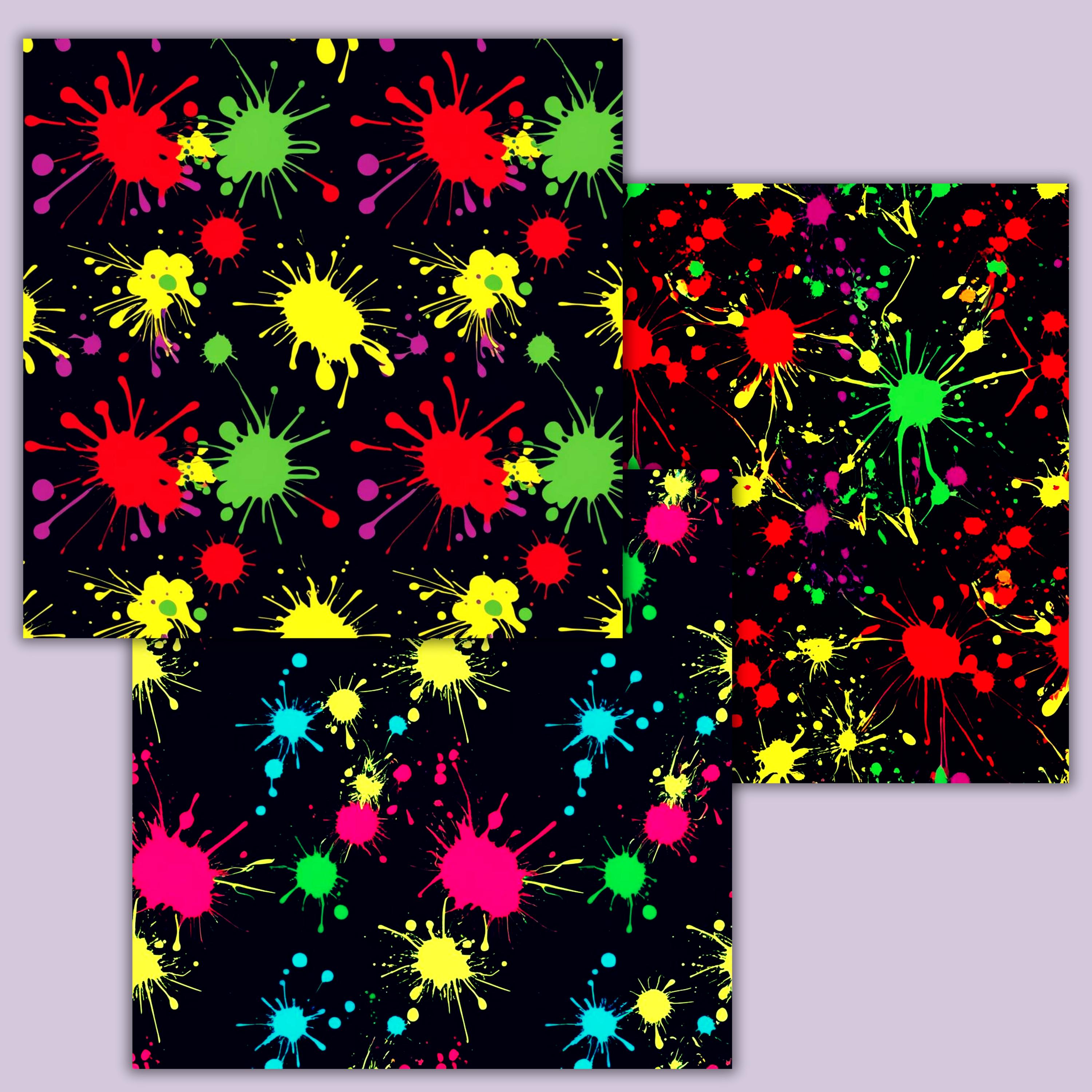 Neon Paint Splatters Digital Paper, Seamless Digital Paper PNG, Neon ...