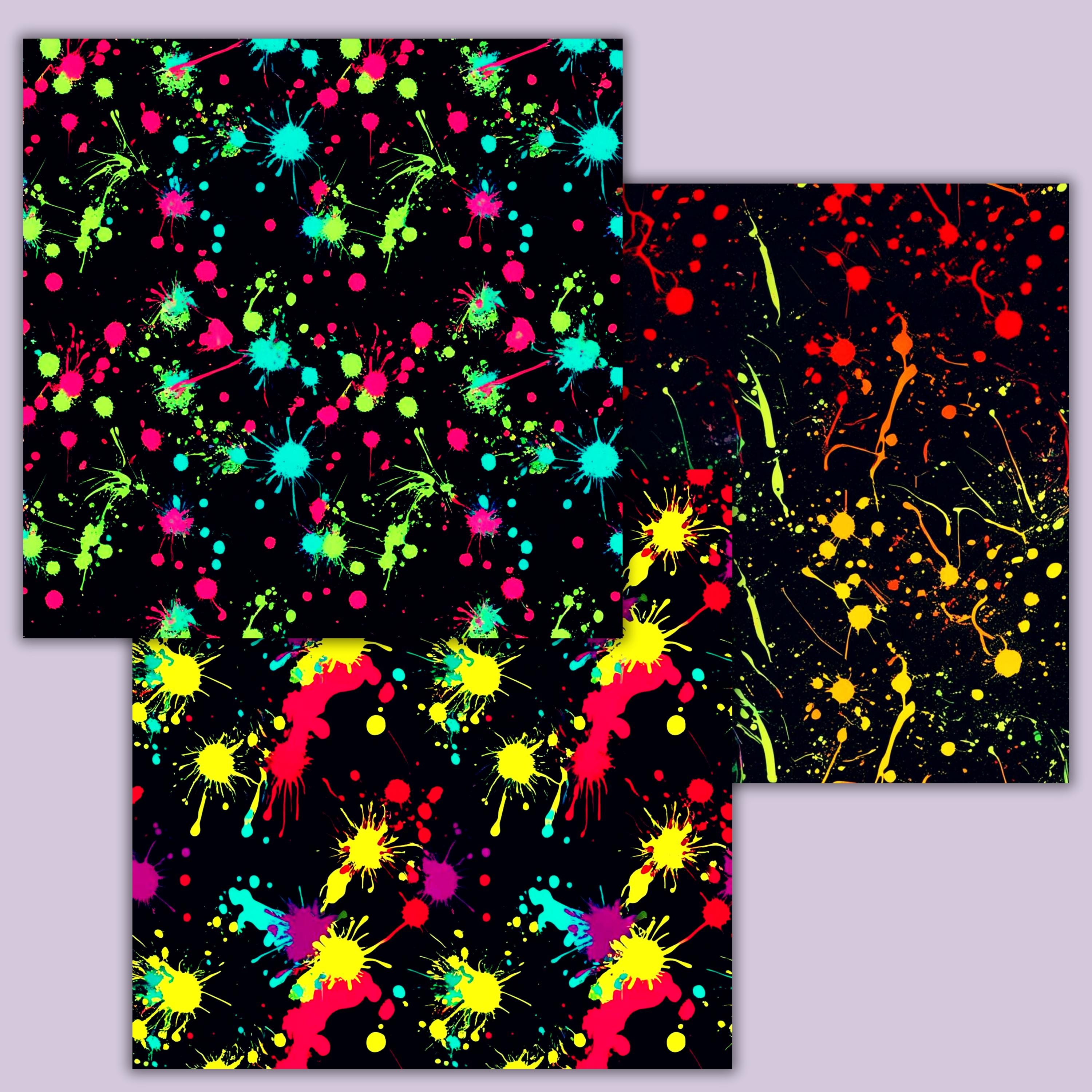 Neon Paint Splatters Digital Paper, Seamless Digital Paper PNG, Neon ...