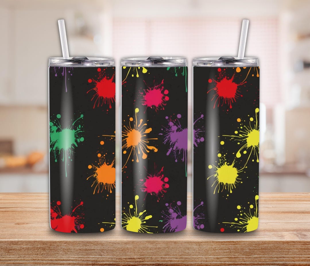 Neon Paint Splatter Tumbler Wrap: Sublimation Design (PNG Digital ...