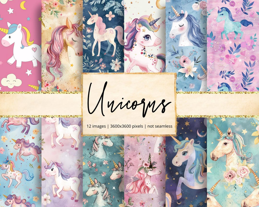 Unicorn Digital Paper, Magic, Rainbow, Fantasy, Mythical, Sparkle ...