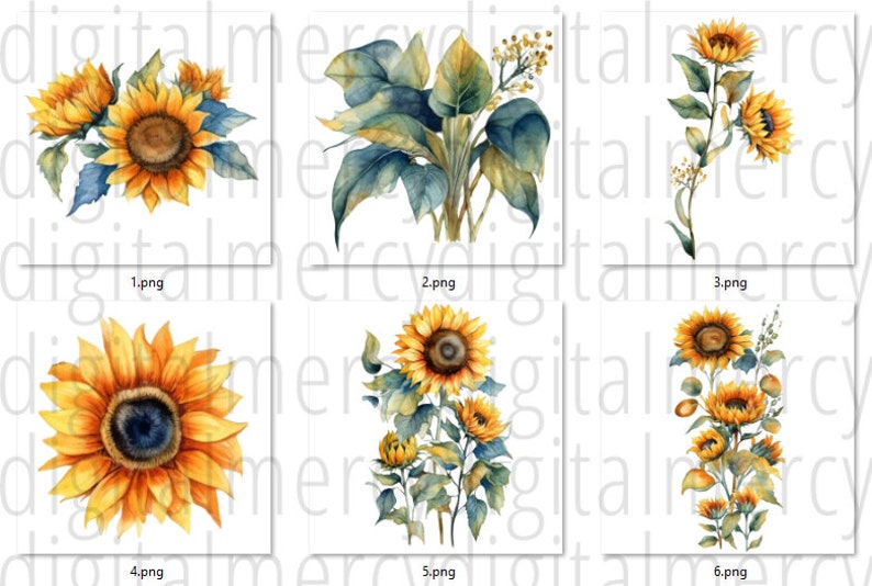 Watercolor Sunflowers Clipart Floral Bouquets Wedding - Etsy