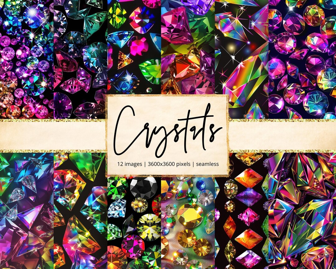 Rainbow Crystal Digital Paper, Diamond, Quartz, Gem, Sparkle, Jewel ...