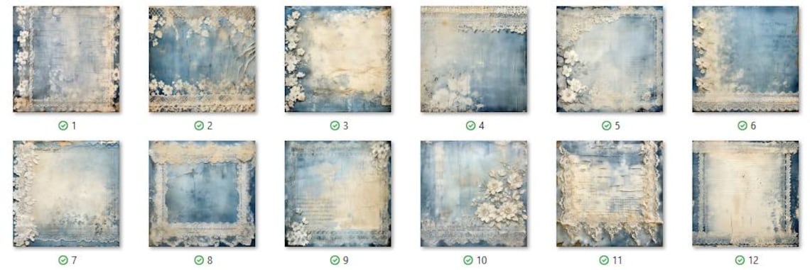 Winter Lace Junk Digital Paper, Denim Blue Lace, White Blue Beige ...