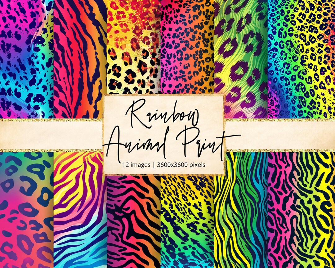 Rainbow Animal Print Digital Paper, Neon Animal Skin, Leopard Cheetah ...