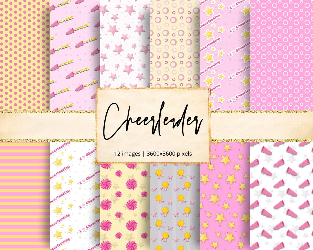 Cheerleader Digital Paper, Cheerleading, Pom Poms, Spirit, Flyer, Cheer ...