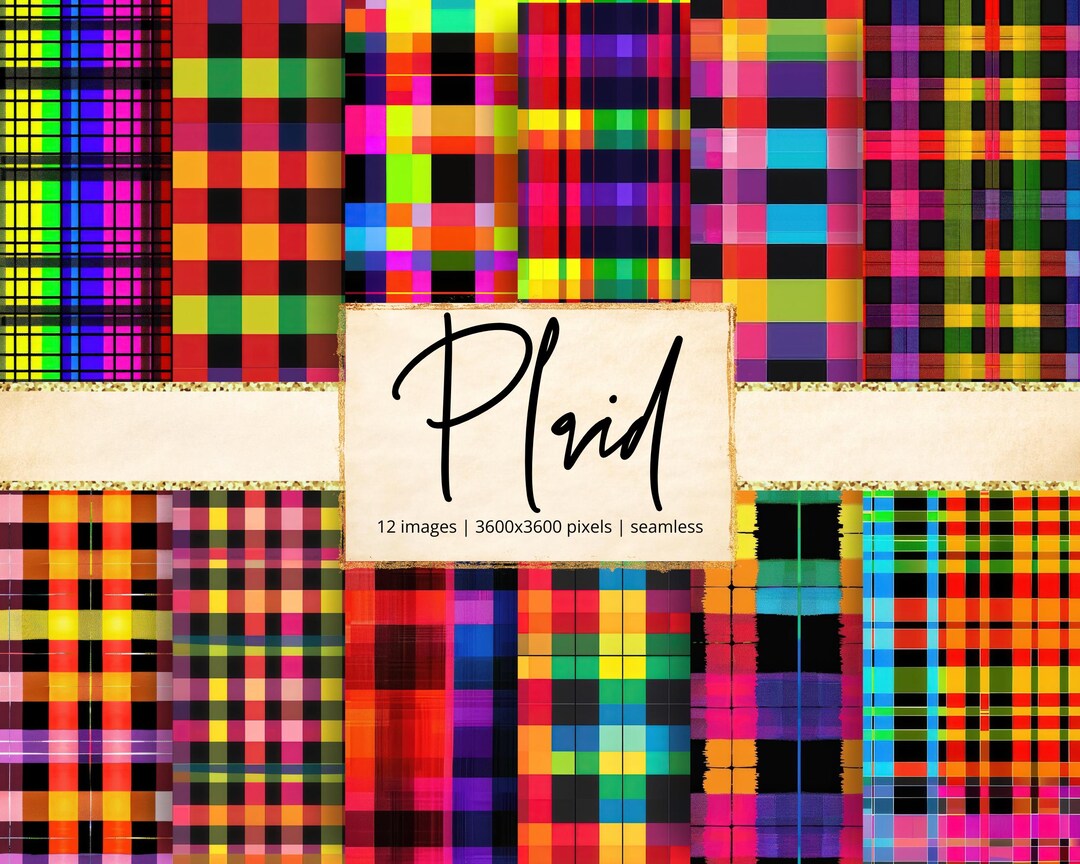 Rainbow Plaid Digital Paper, Tartan, Checkered, Buffalo Check, Gingham ...